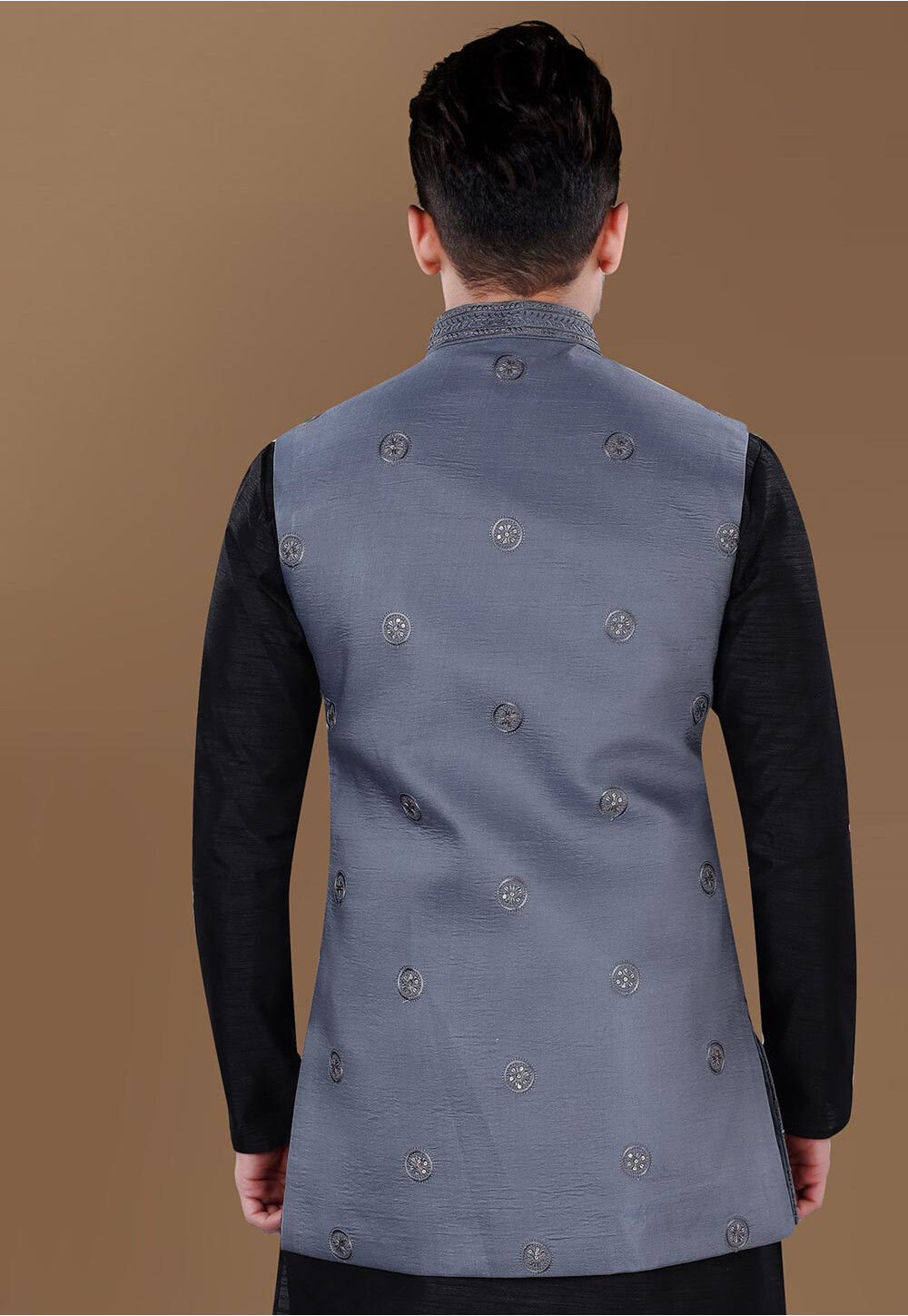 Buy Embroidered Art Silk Nehru Jacket in Dark Grey Online : MHG3059 ...
