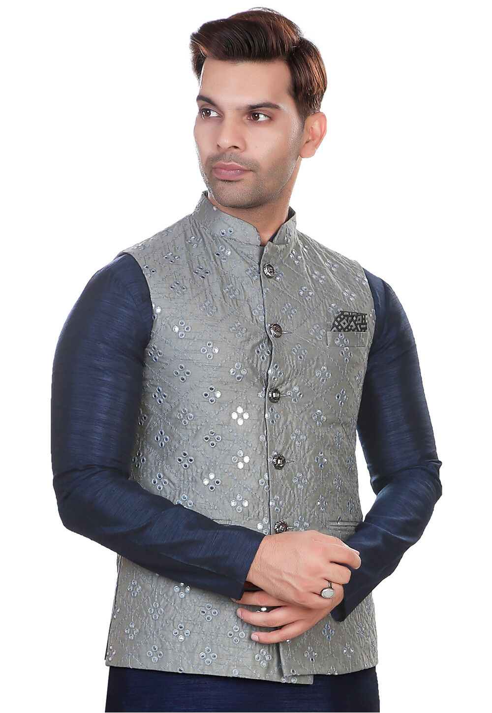 Buy Embroidered Art Silk Nehru Jacket in Grey Online : MHG2370 - Utsav ...