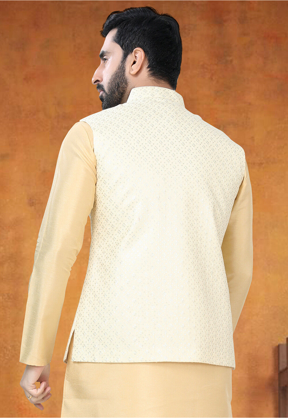 Buy Embroidered Art Silk Nehru Jacket in Light Beige Online : MUY2058 - Utsav Fashion