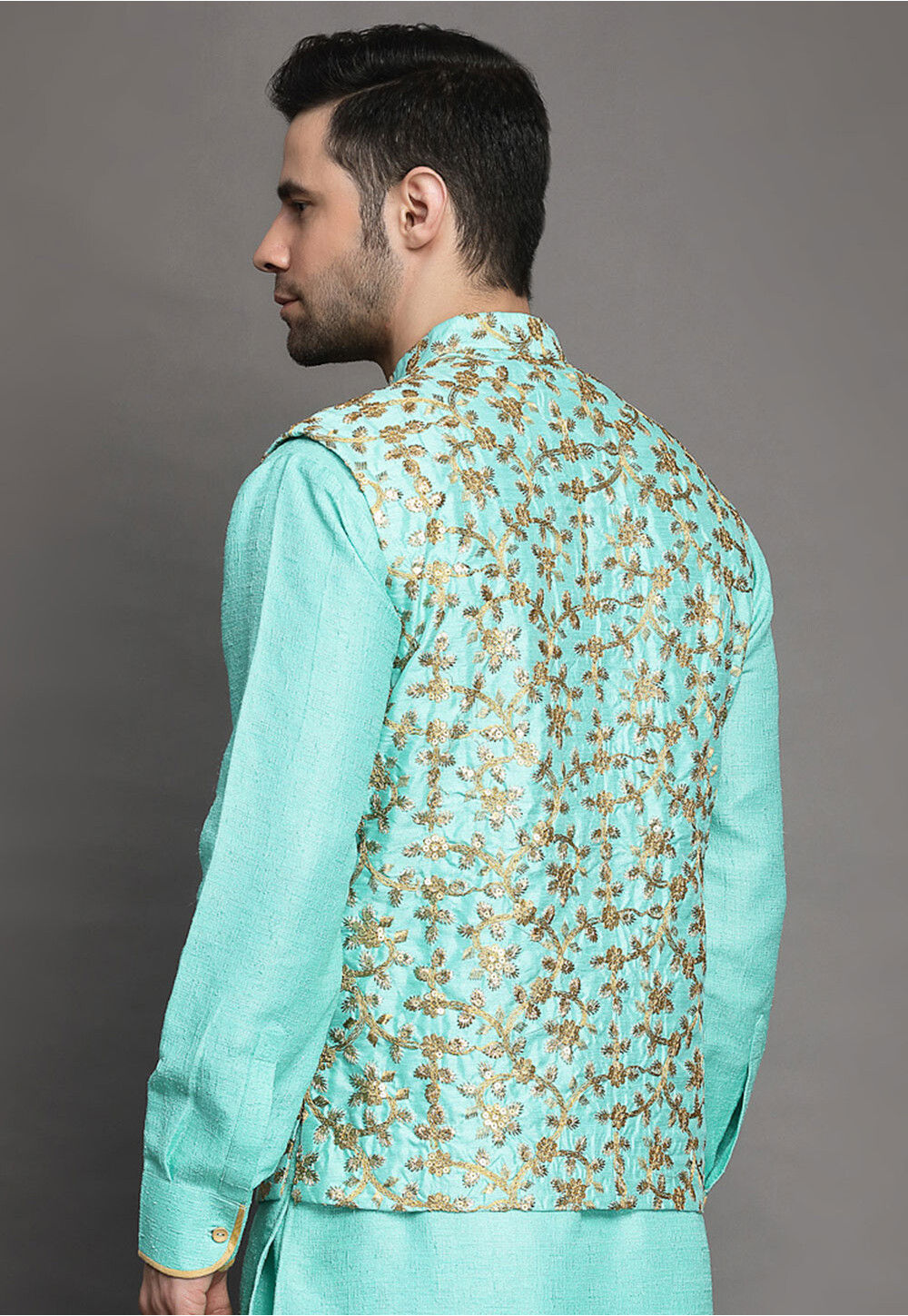 Buy Embroidered Art Silk Nehru Jacket in Light Blue Online : MXX120 ...