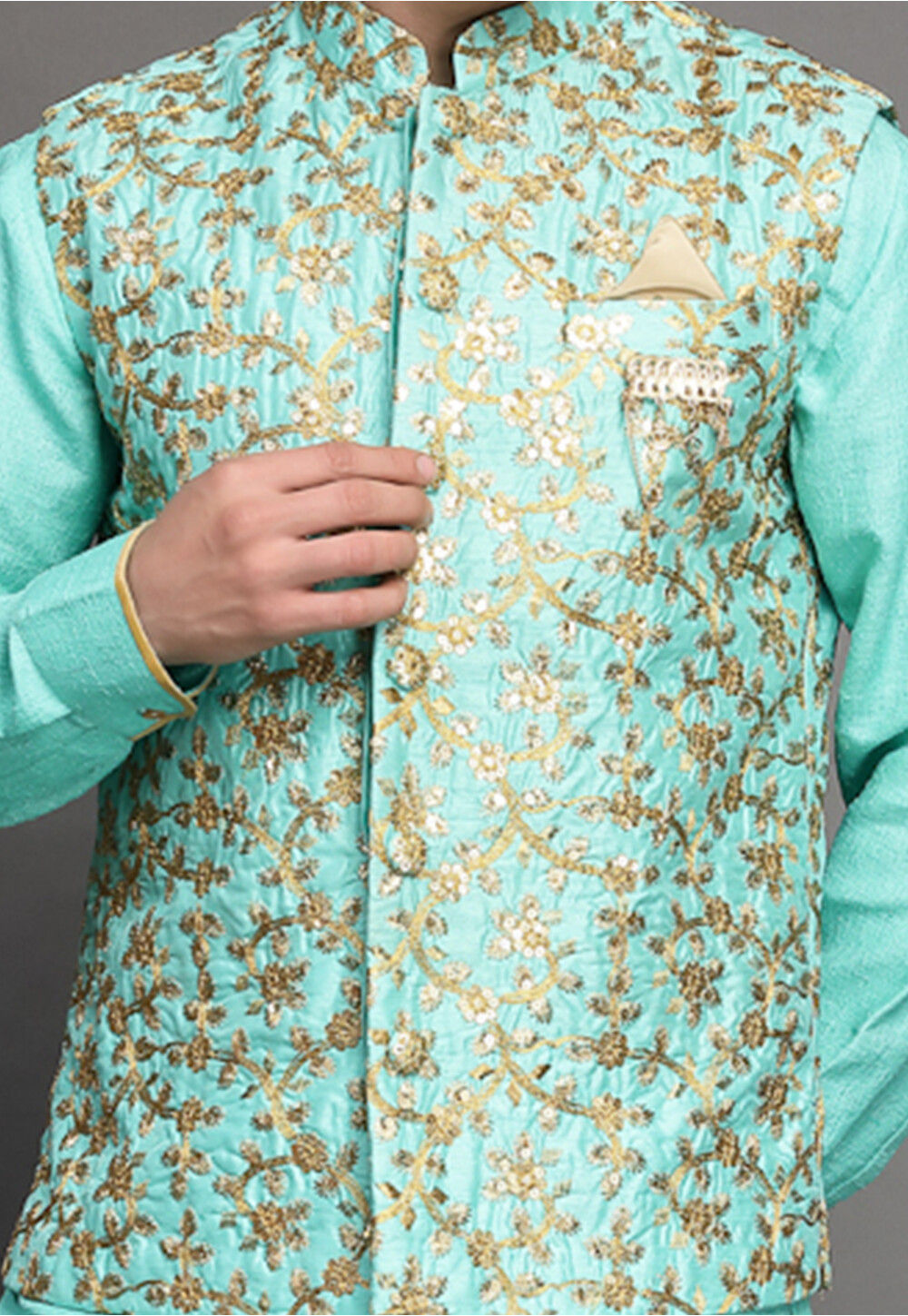 Buy Embroidered Art Silk Nehru Jacket in Light Blue Online : MXX120 ...