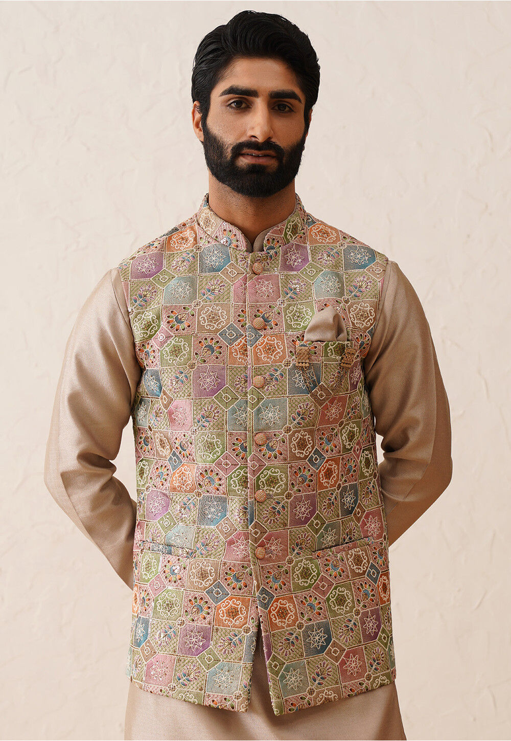 Buy Embroidered Art Silk Nehru Jacket in Multicolor Online : MXD145 - Utsav Fashion