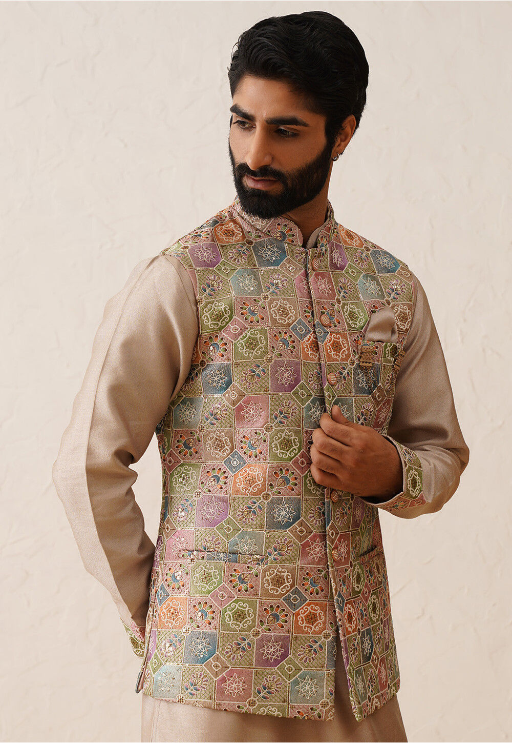Buy Embroidered Art Silk Nehru Jacket in Multicolor Online : MXD145 ...