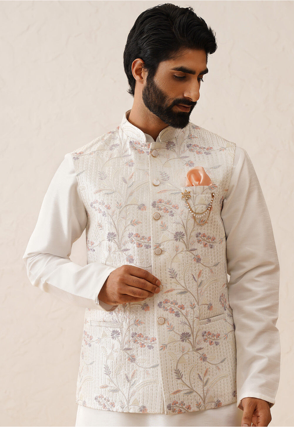 Buy Embroidered Art Silk Nehru Jacket in Off White Online : MXD144 ...