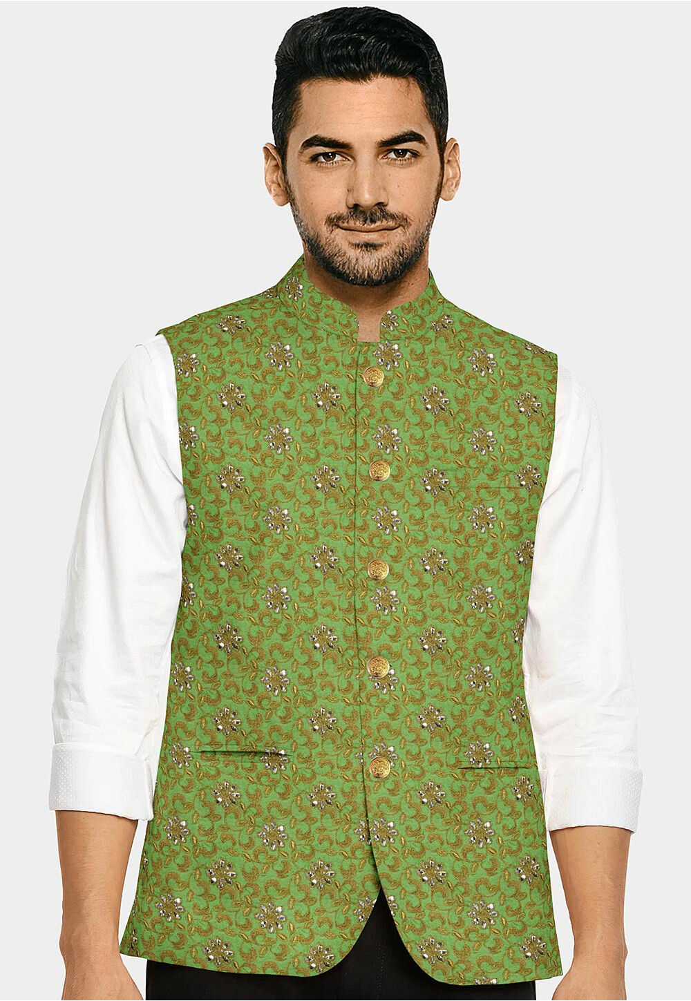 Buy Embroidered Art Silk Nehru Jacket in Olive Green Online : MTE903 ...