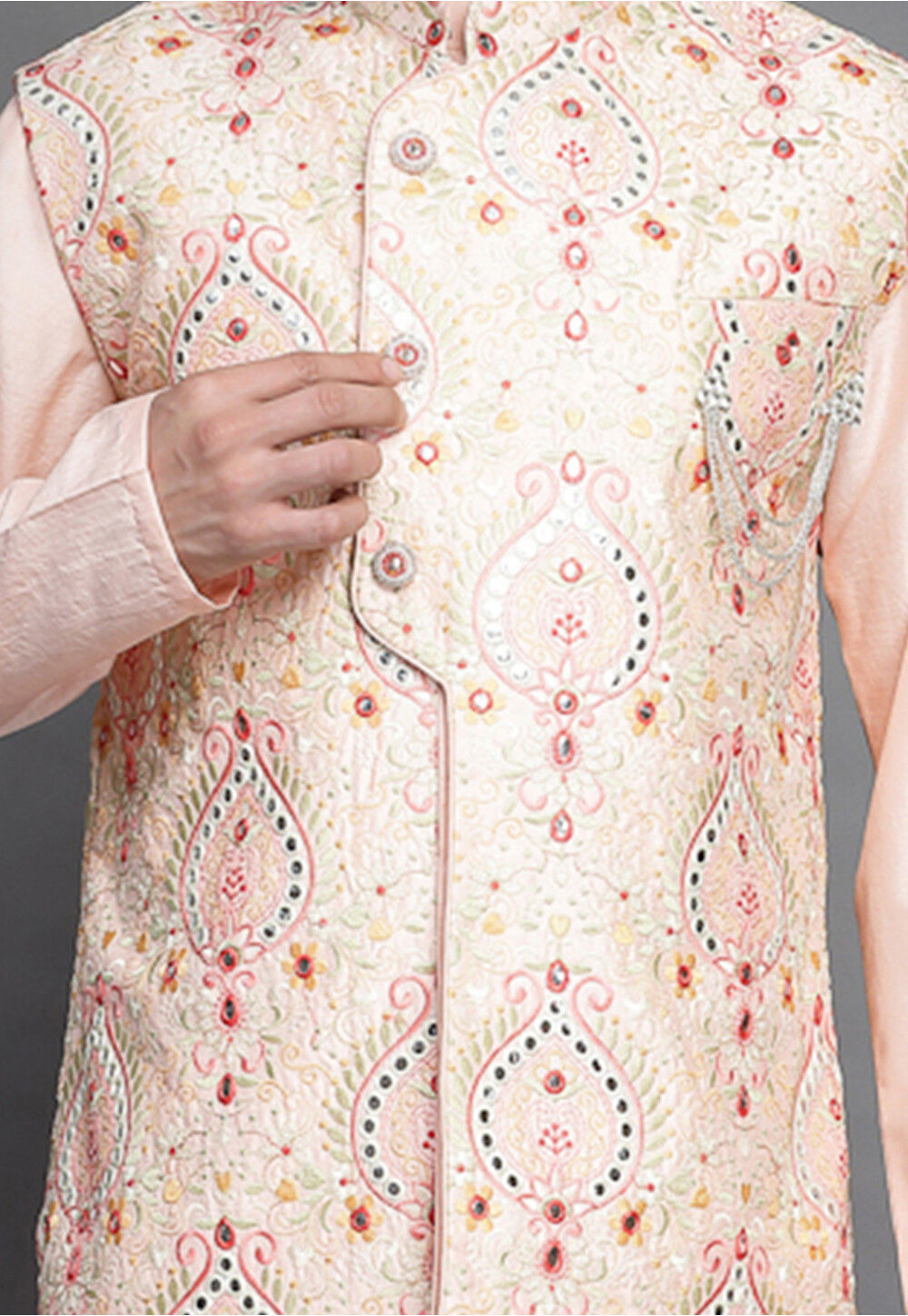 Buy Embroidered Art Silk Nehru Jacket in Peach Online : MXX138 - Utsav ...