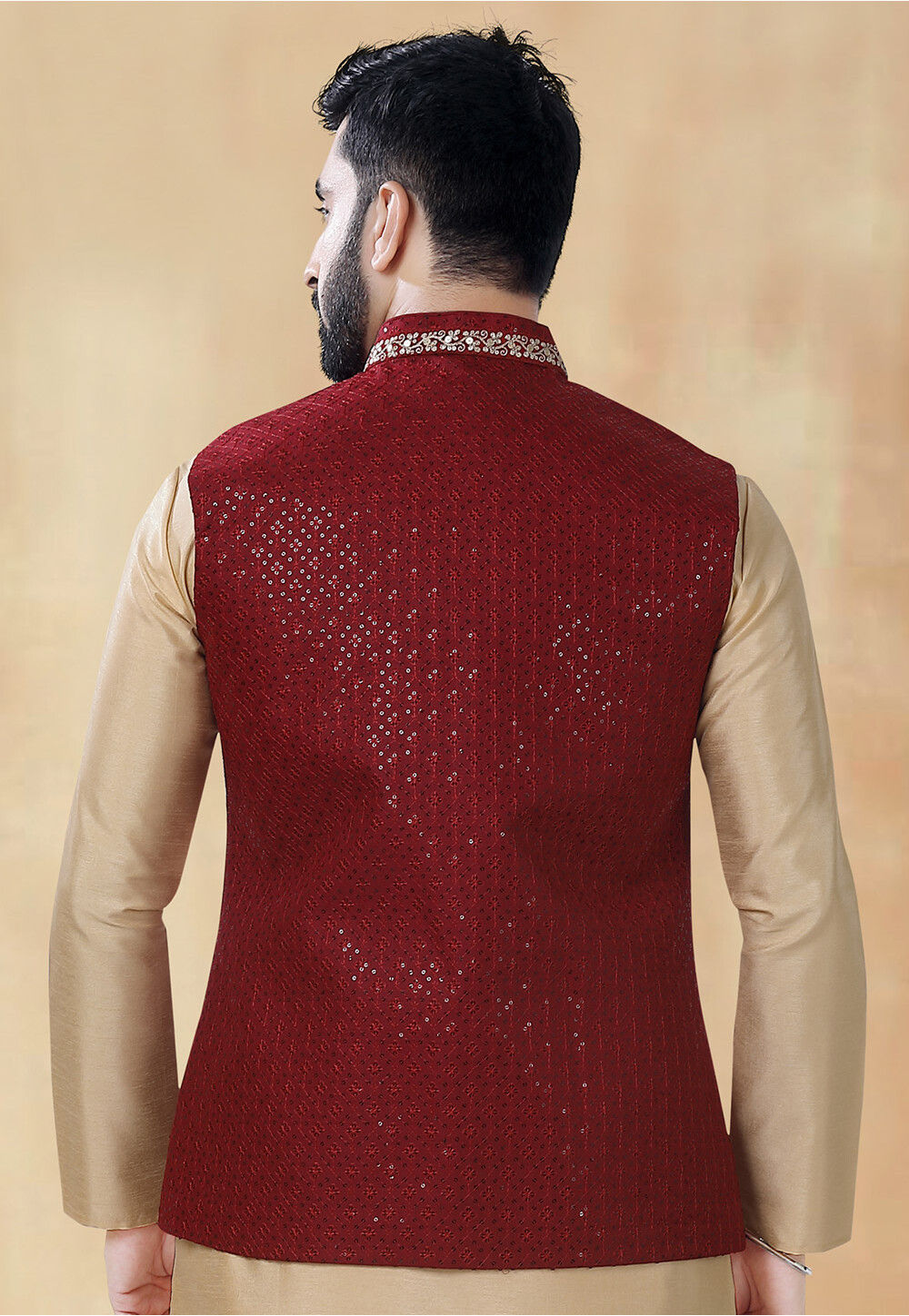 Buy Embroidered Art Silk Nehru Jacket in Red Online : MUY2040 - Utsav ...