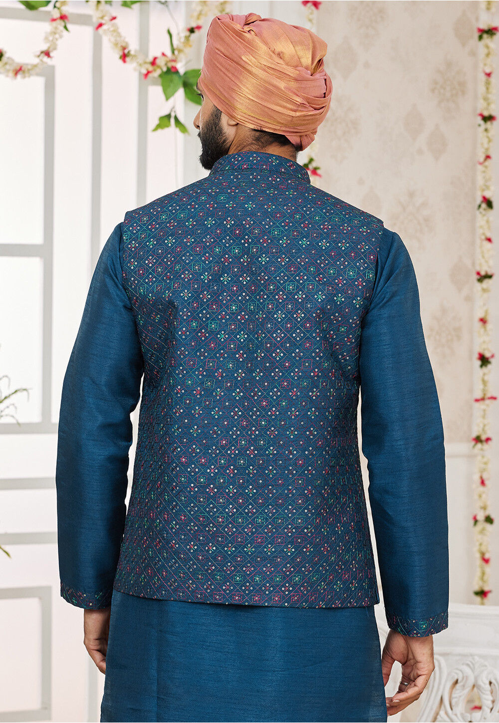 Buy Embroidered Art Silk Nehru Jacket in Teal Blue Online : MLY2334 ...