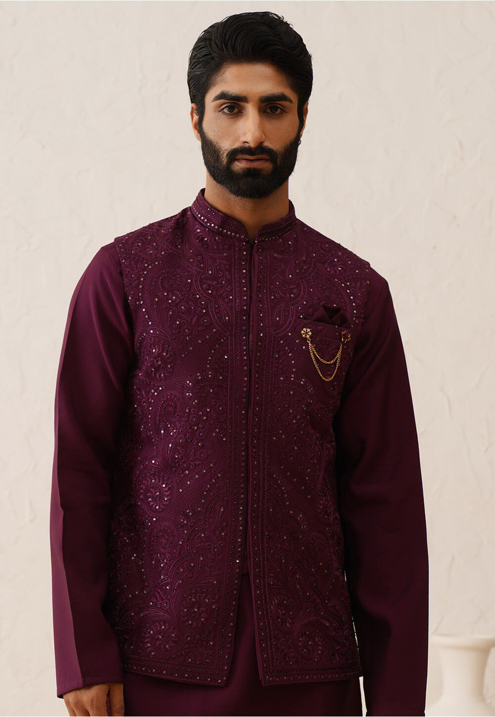 Buy Embroidered Art Silk Nehru Jacket in Wine Online : MXD149 - Utsav ...