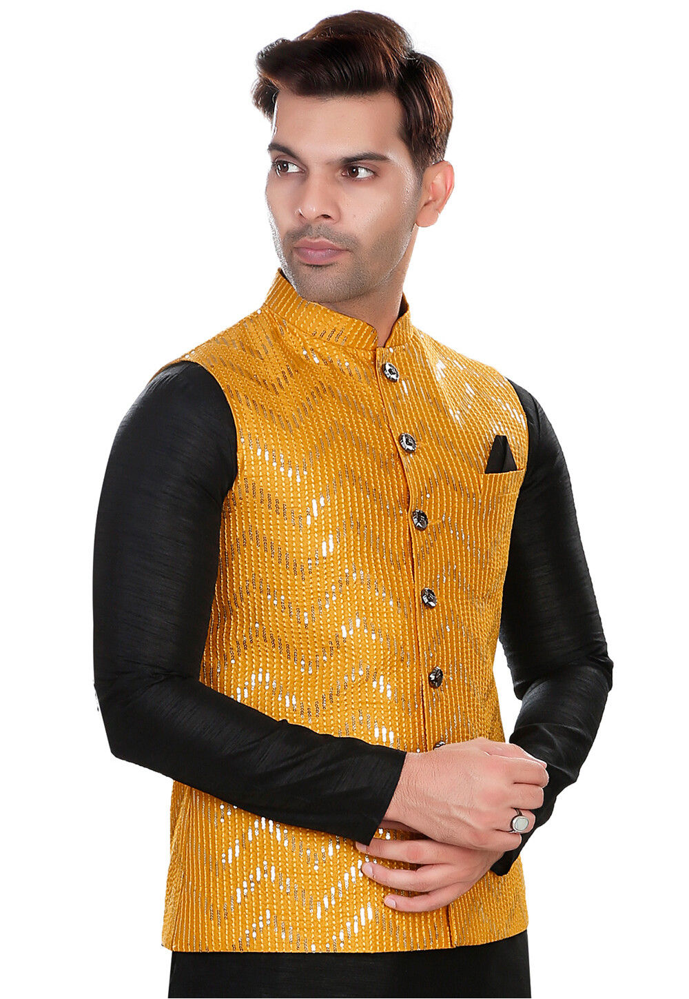 Buy Embroidered Art Silk Nehru Jacket in Yellow Online : MHG2426 ...
