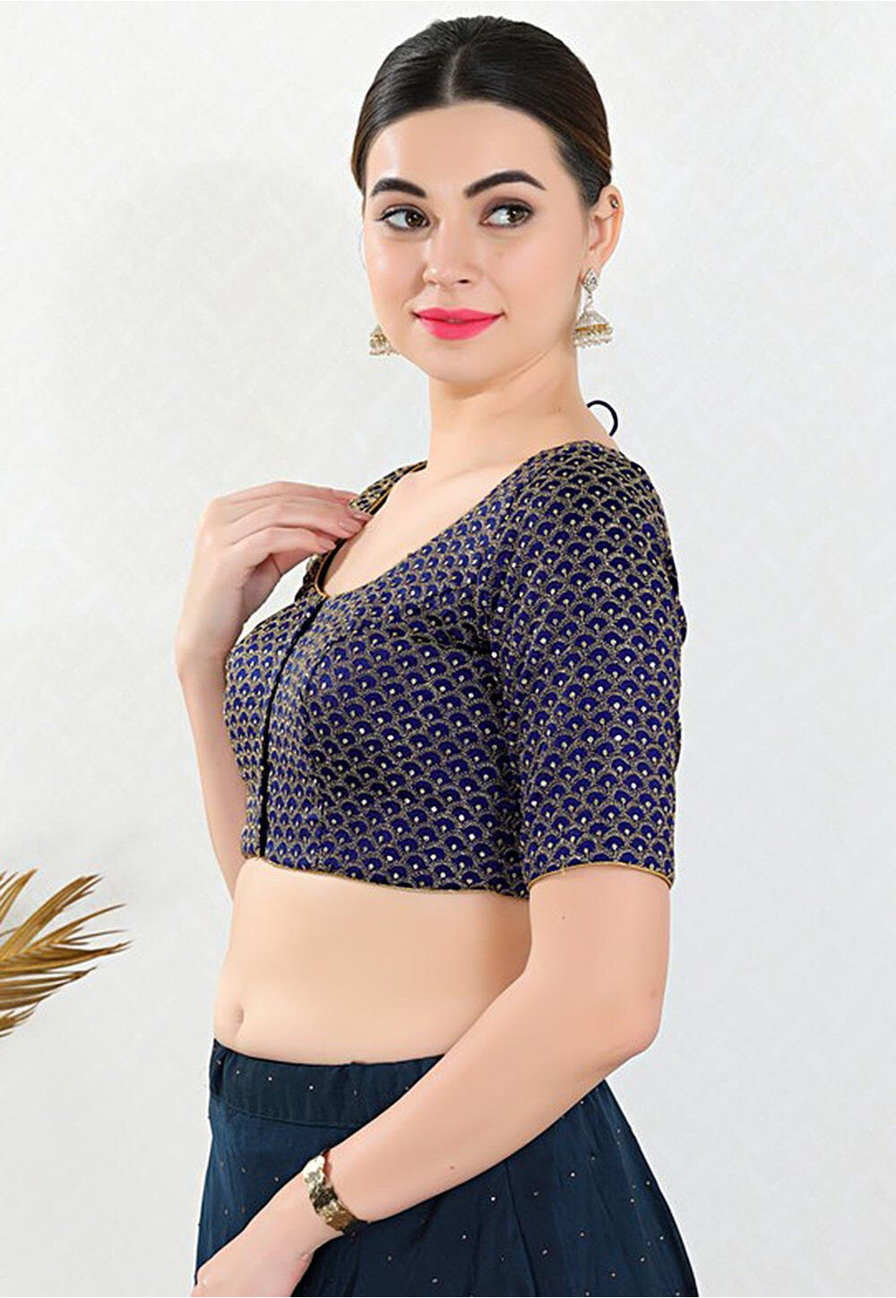 Buy Embroidered Art Silk Blouse in Navy Blue Online : UGX720 - Utsav ...