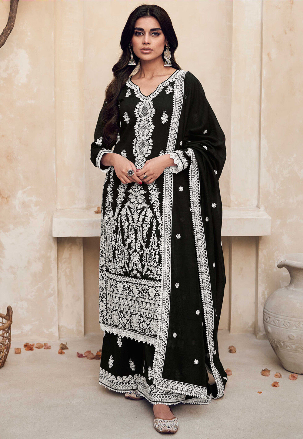 Buy Embroidered Art Silk Pakistani Suit in Black Online : KCH11912 ...