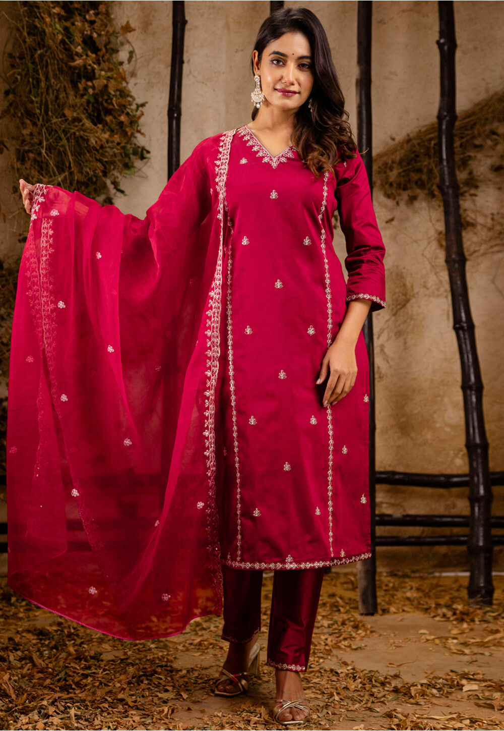 Buy Embroidered Art Silk Pakistani Suit in Maroon Online : KJC5760 ...
