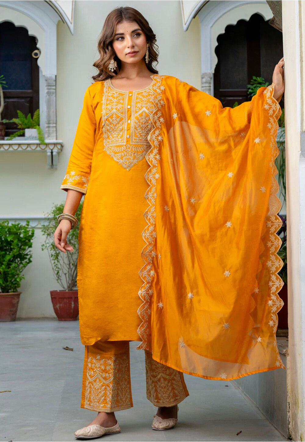 Buy Embroidered Art Silk Pakistani Suit in Mustard Online : KBNQ5923 ...