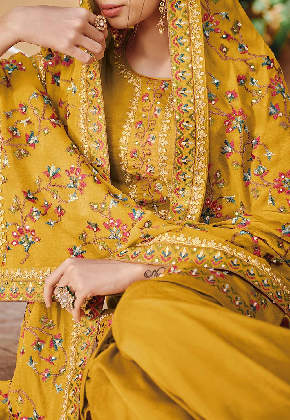 Buy Embroidered Art Silk Pakistani Suit in Mustard Online : KCH3328 ...