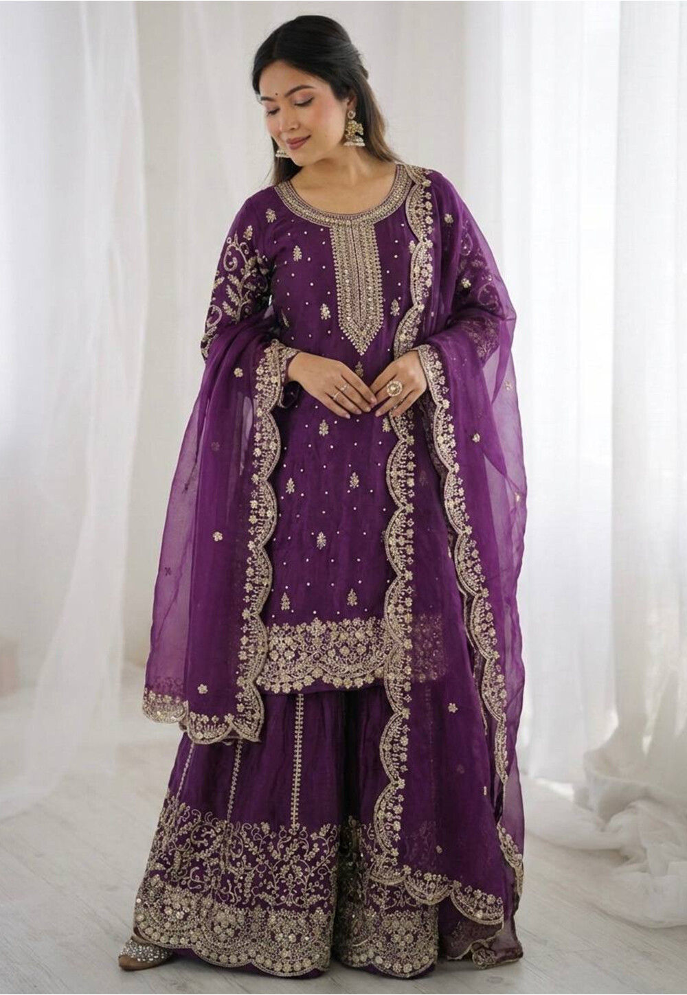 Buy Embroidered Art Silk Pakistani Suit in Purple Online : KBNQ7825 ...