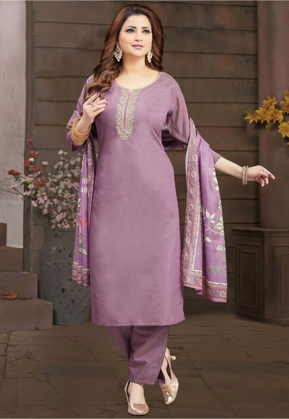 Buy Embroidered Art Silk Pakistani Suit in Purple Online : KXL413 ...