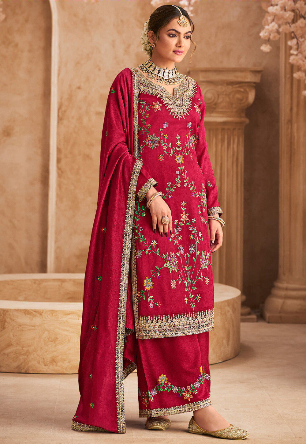 Buy Embroidered Art Silk Pakistani Suit in Red Online : KCH14480 ...