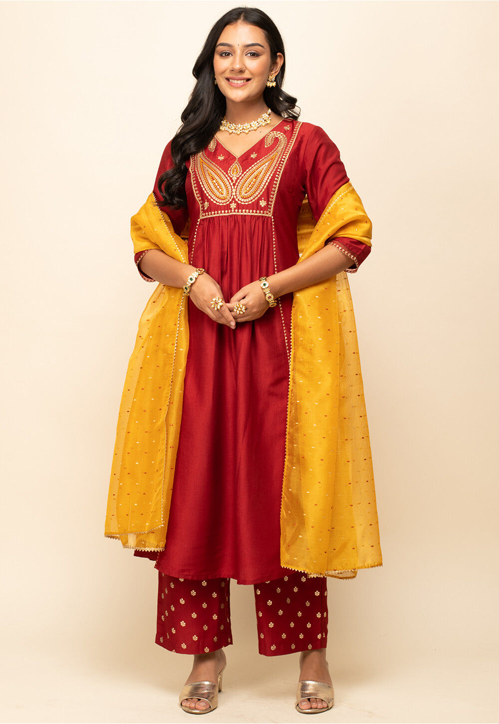 Buy Embroidered Art Silk Pakistani Suit in Red Online : KJC3283 - Utsav ...