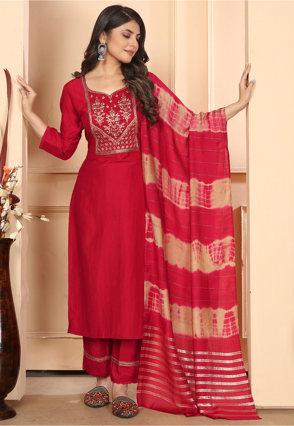 Buy Embroidered Art Silk Pakistani Suit in Red Online : KJC4162 - Utsav ...