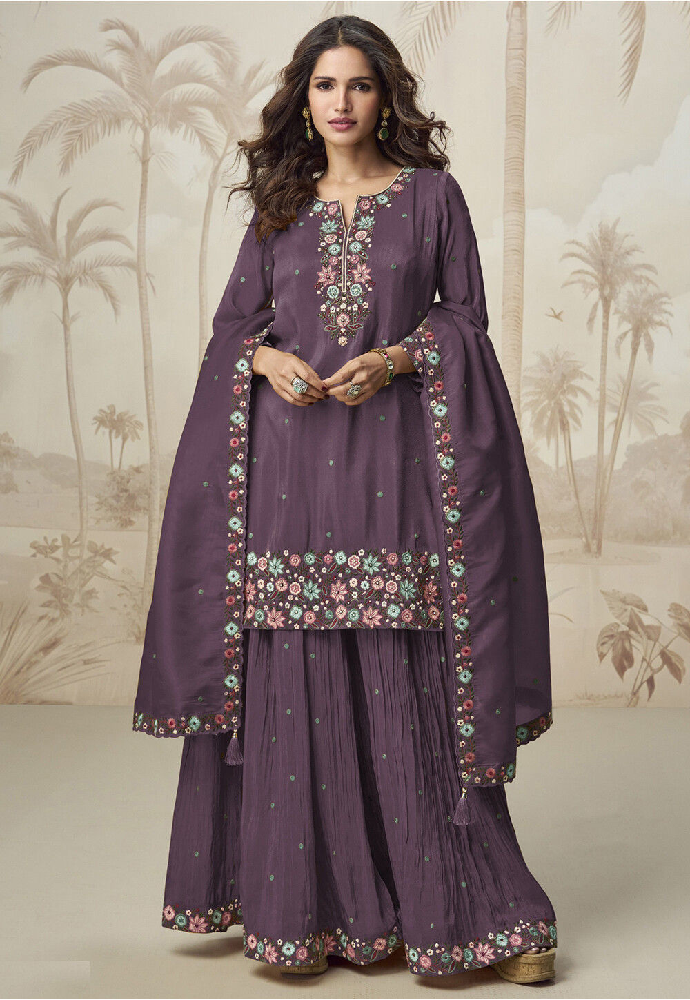 Buy Embroidered Art Silk Pakistani Suit in Wine Online : KJC5811 ...