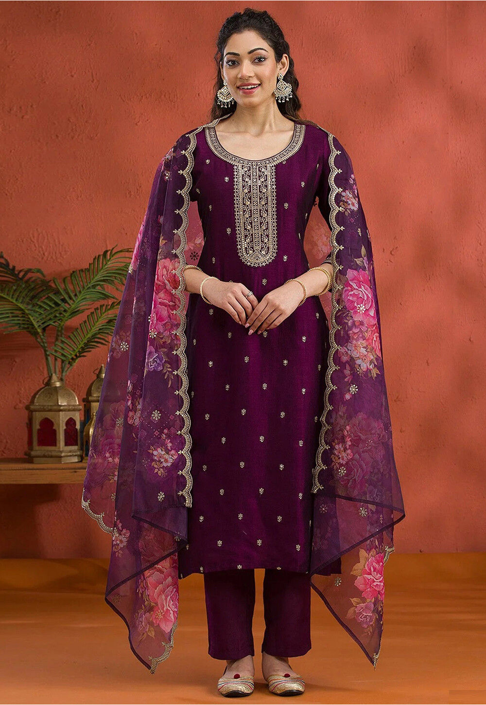 Buy Embroidered Art Silk Pakistani Suit in Wine Online : KRY1837 ...