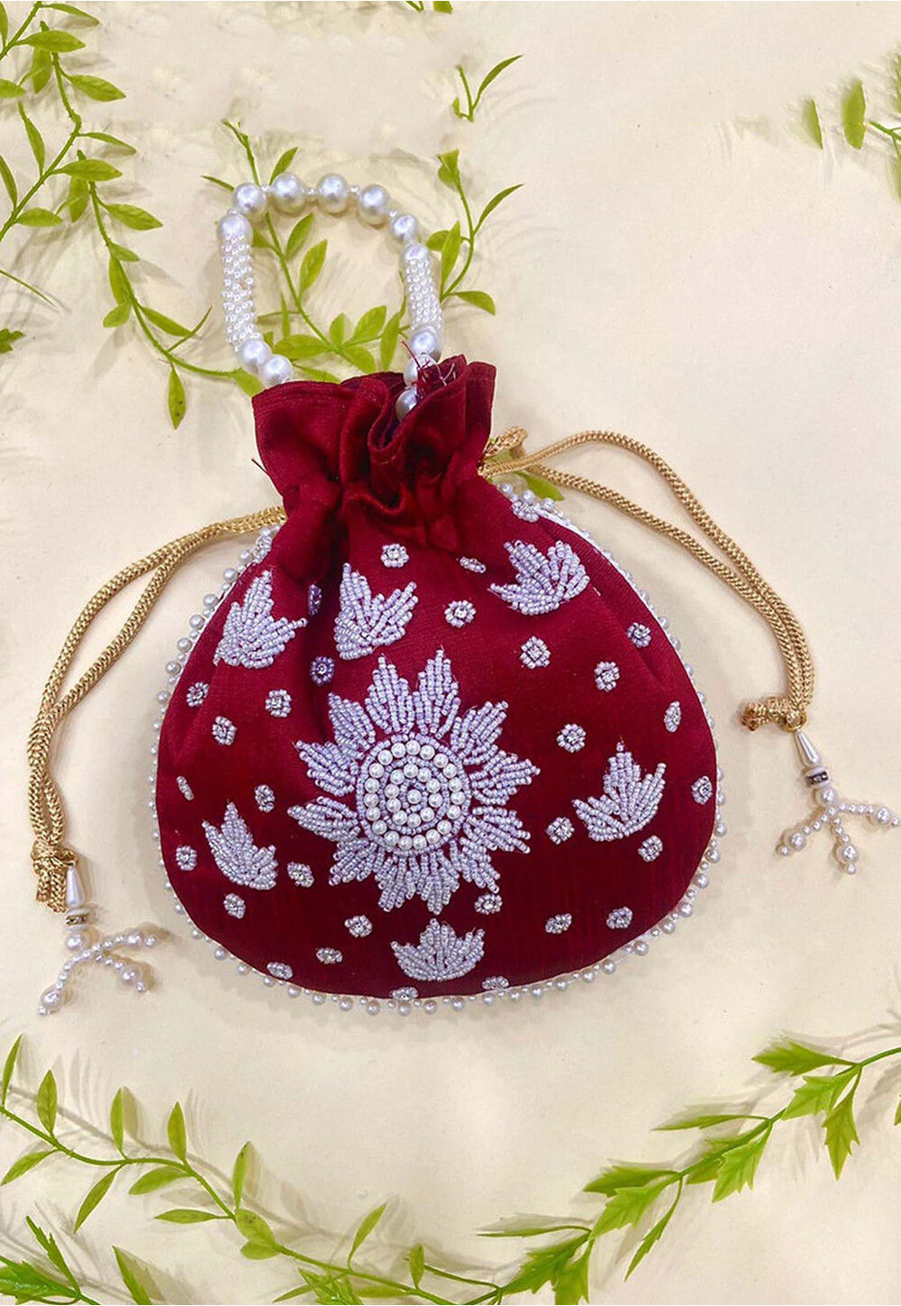 Buy Embroidered Art Silk Potli Bag in Maroon Online : DNB160 - Utsav ...