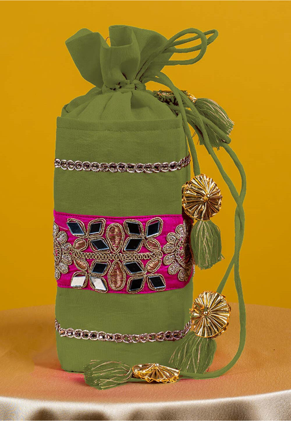 Buy Embroidered Art Silk Potli Bag in Olive Green Online : DMQ309 ...