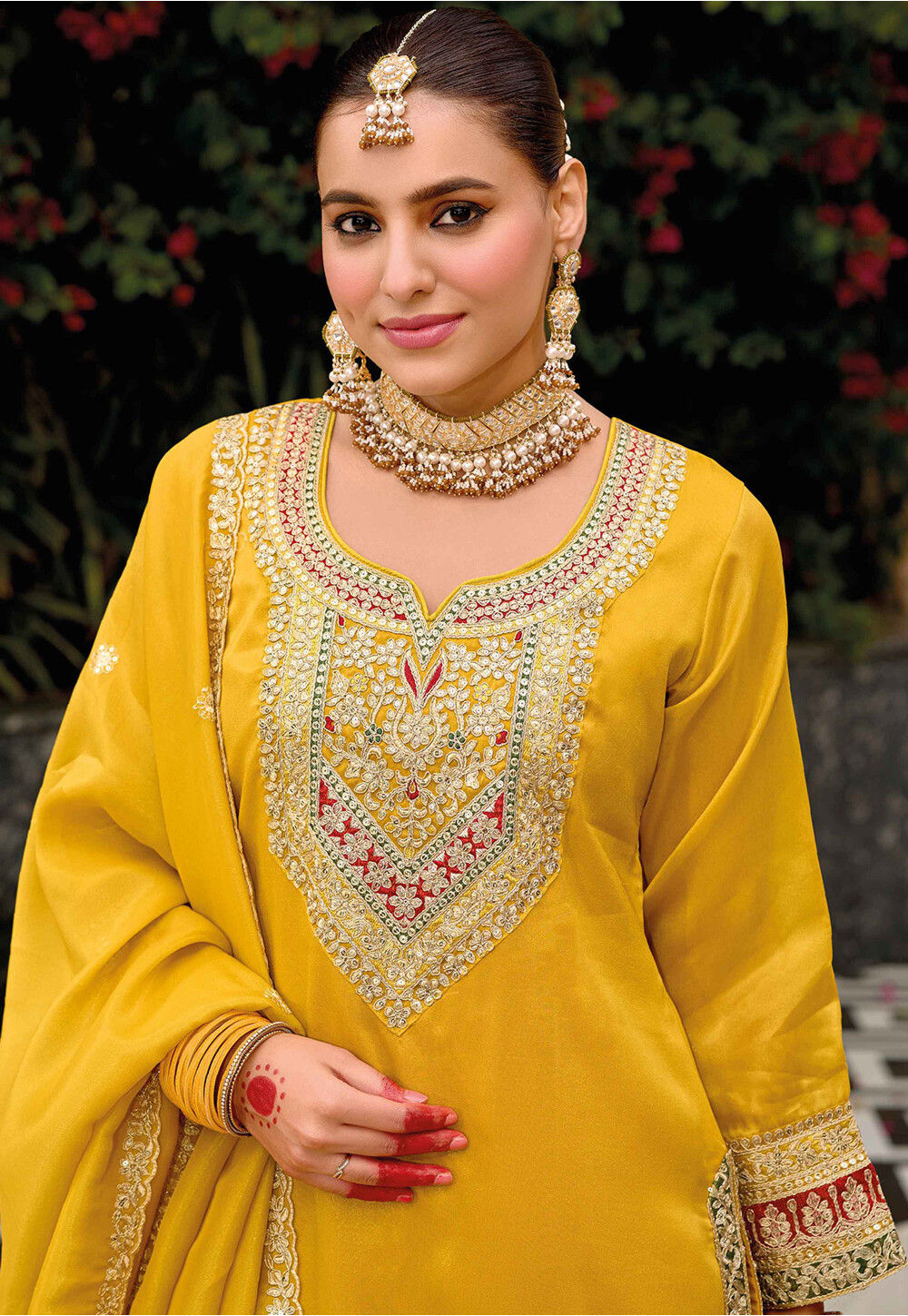 Buy Embroidered Art Silk Punjabi Suit in Yellow Online : KCH14547 ...