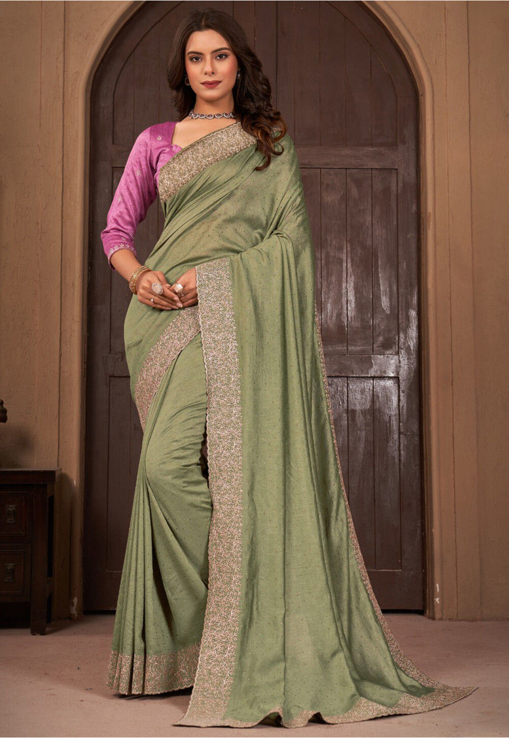 Buy Embroidered Art Silk Saree in Light Green Online : SPTA13649 ...