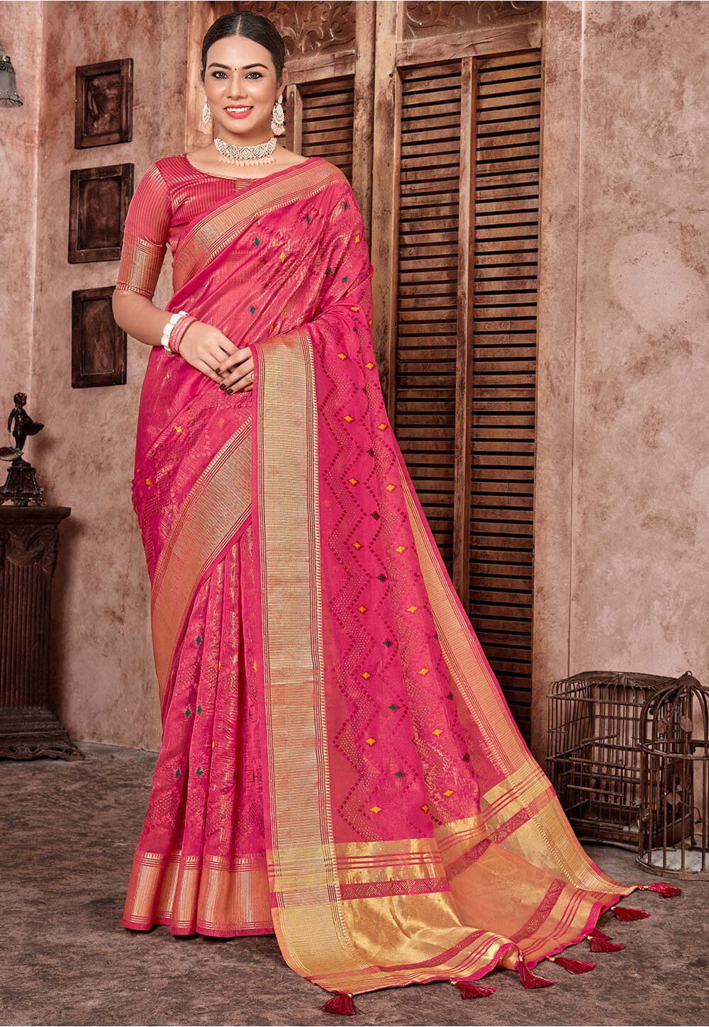 Buy Embroidered Art Silk Saree in Pink Online : STKA530 - Utsav Fashion