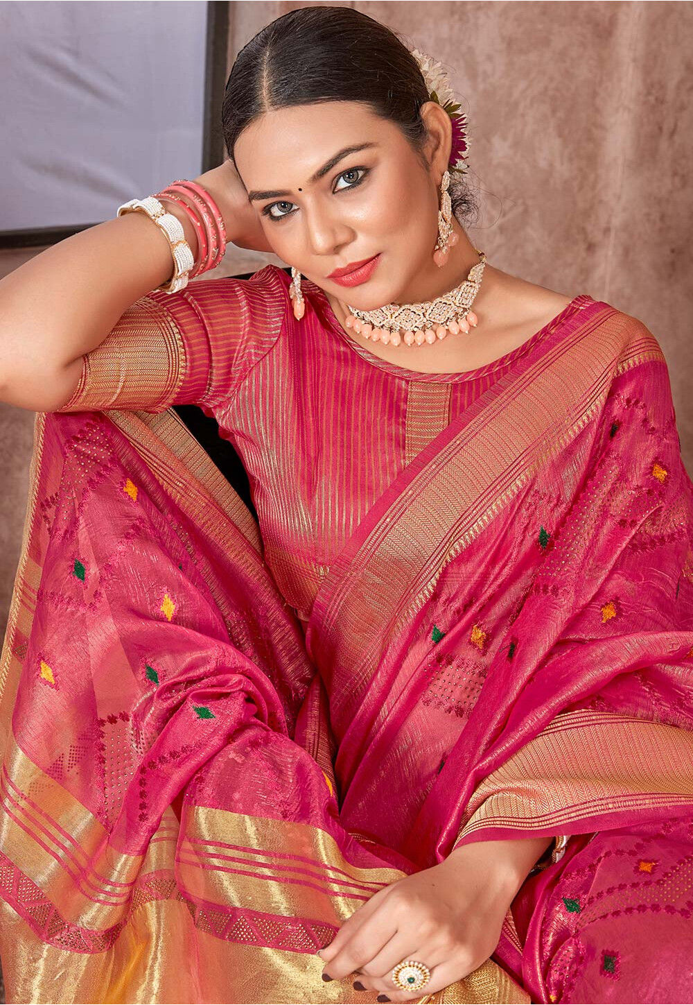Buy Embroidered Art Silk Saree in Pink Online : STKA530 - Utsav Fashion