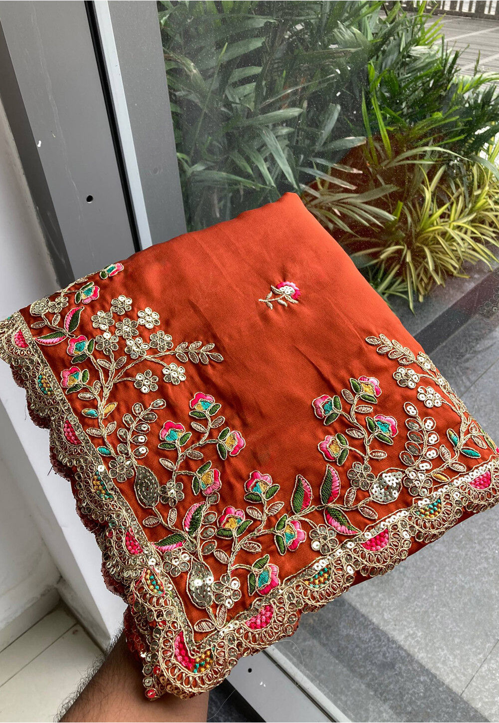 Buy Embroidered Art Silk Scalloped Saree in Orange Online : SACA90 ...