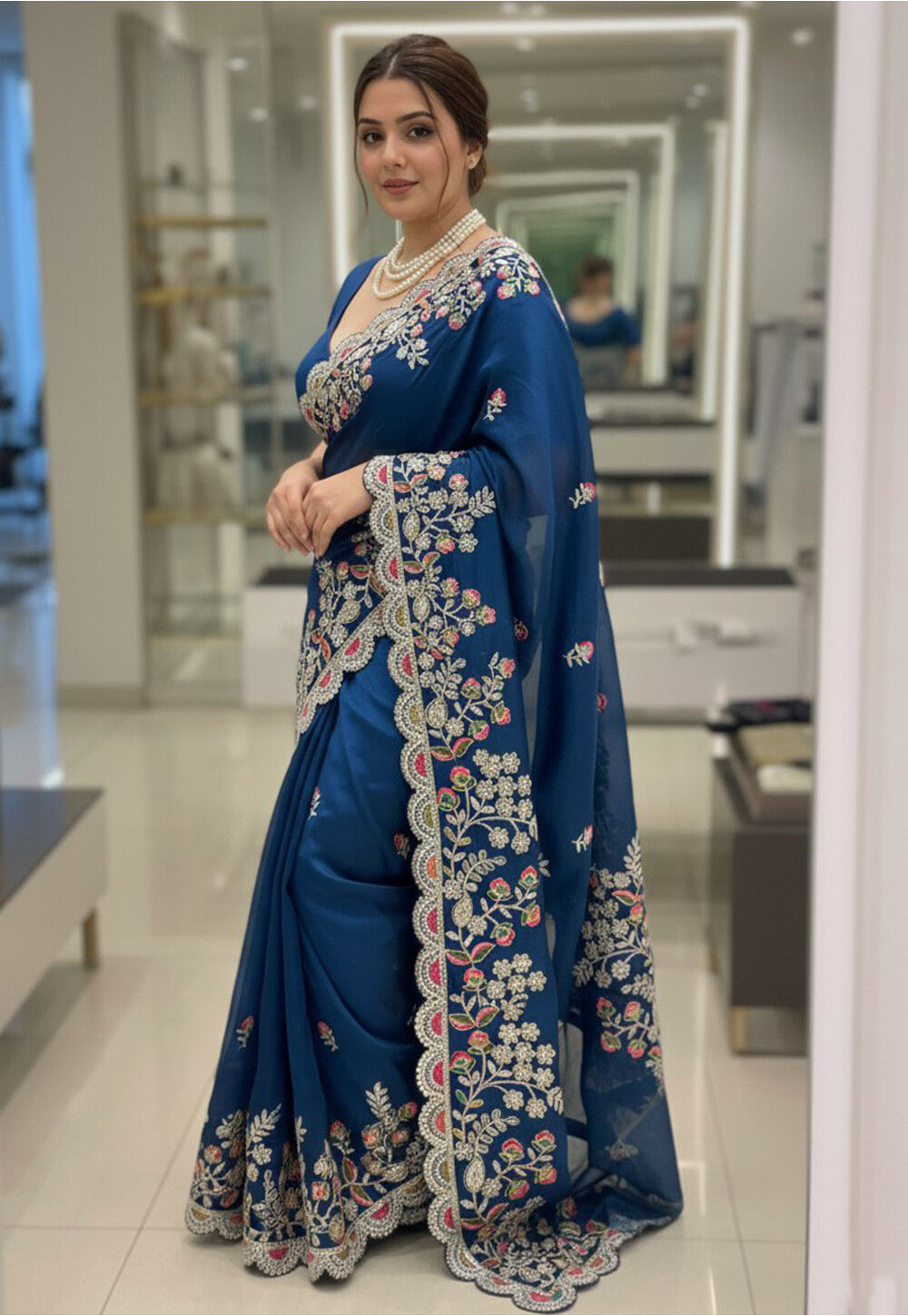 Buy Embroidered Art Silk Scalloped Saree in Teal Blue Online : SACA88 ...