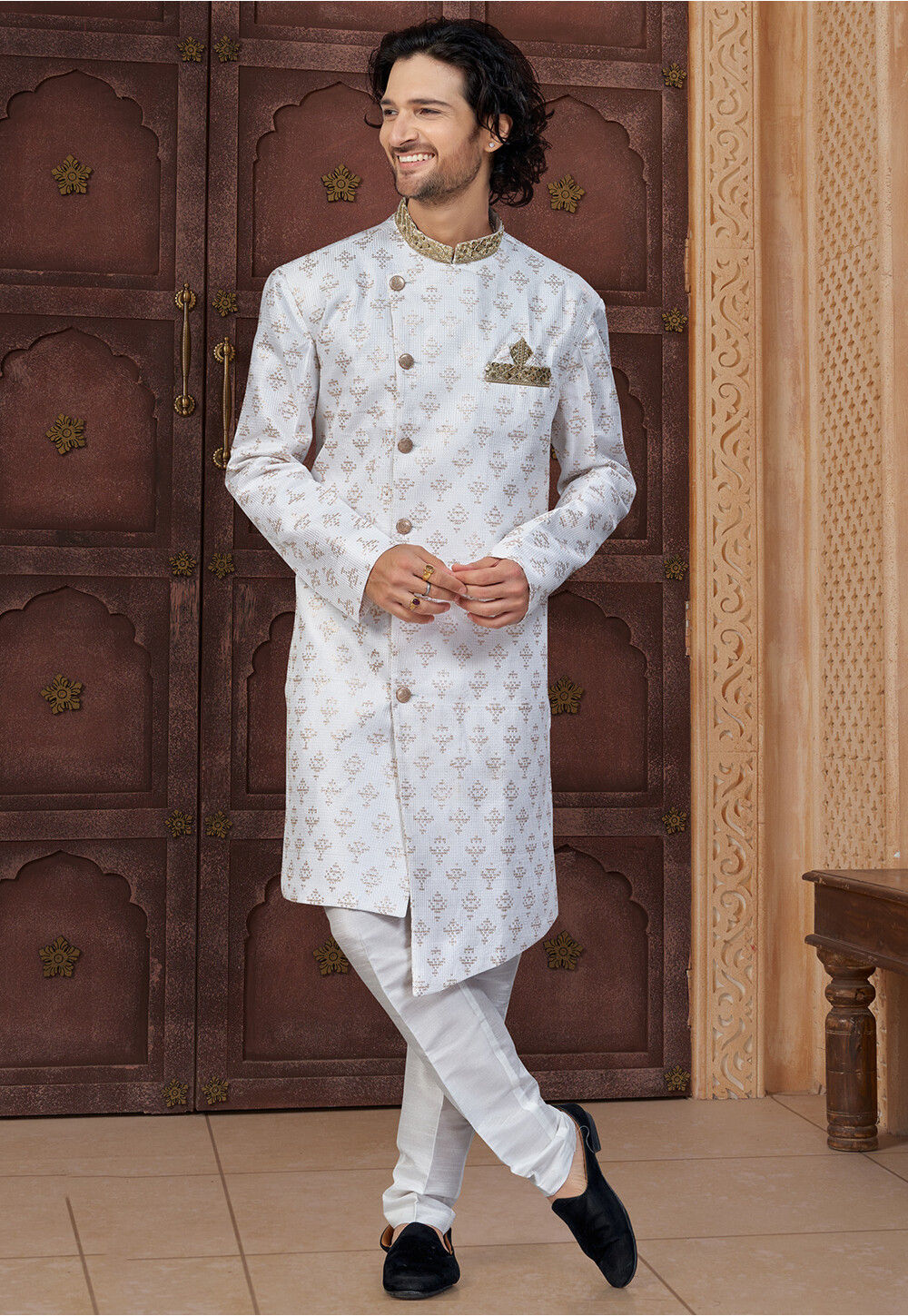 Buy Embroidered Art Silk Sherwani in Off White Online : MUX1846 - Utsav ...