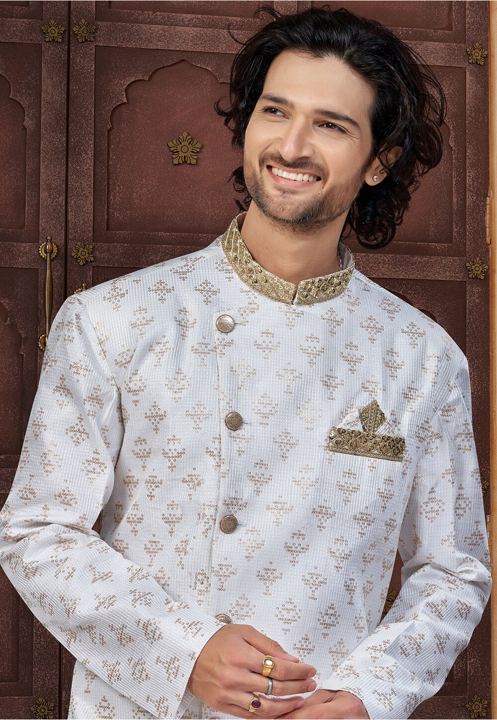 Buy Embroidered Art Silk Sherwani in Off White Online : MUX1846 - Utsav ...