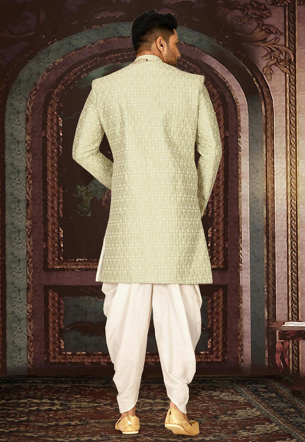 Buy Embroidered Art Silk Sherwani in Pastel Green Online : MLC1187 ...