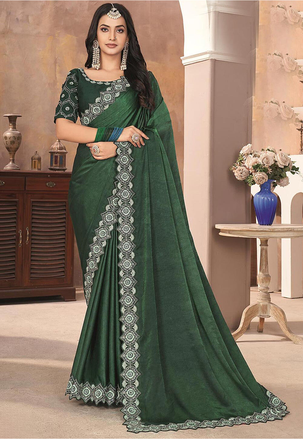 green border saree