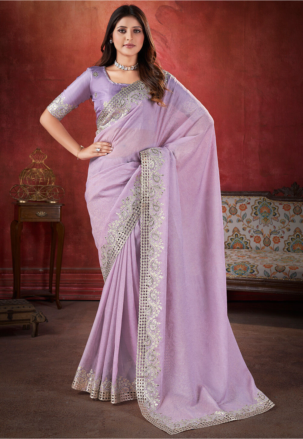 Buy Embroidered Border Art Silk Saree in Light Purple Online : SRFA1447 ...