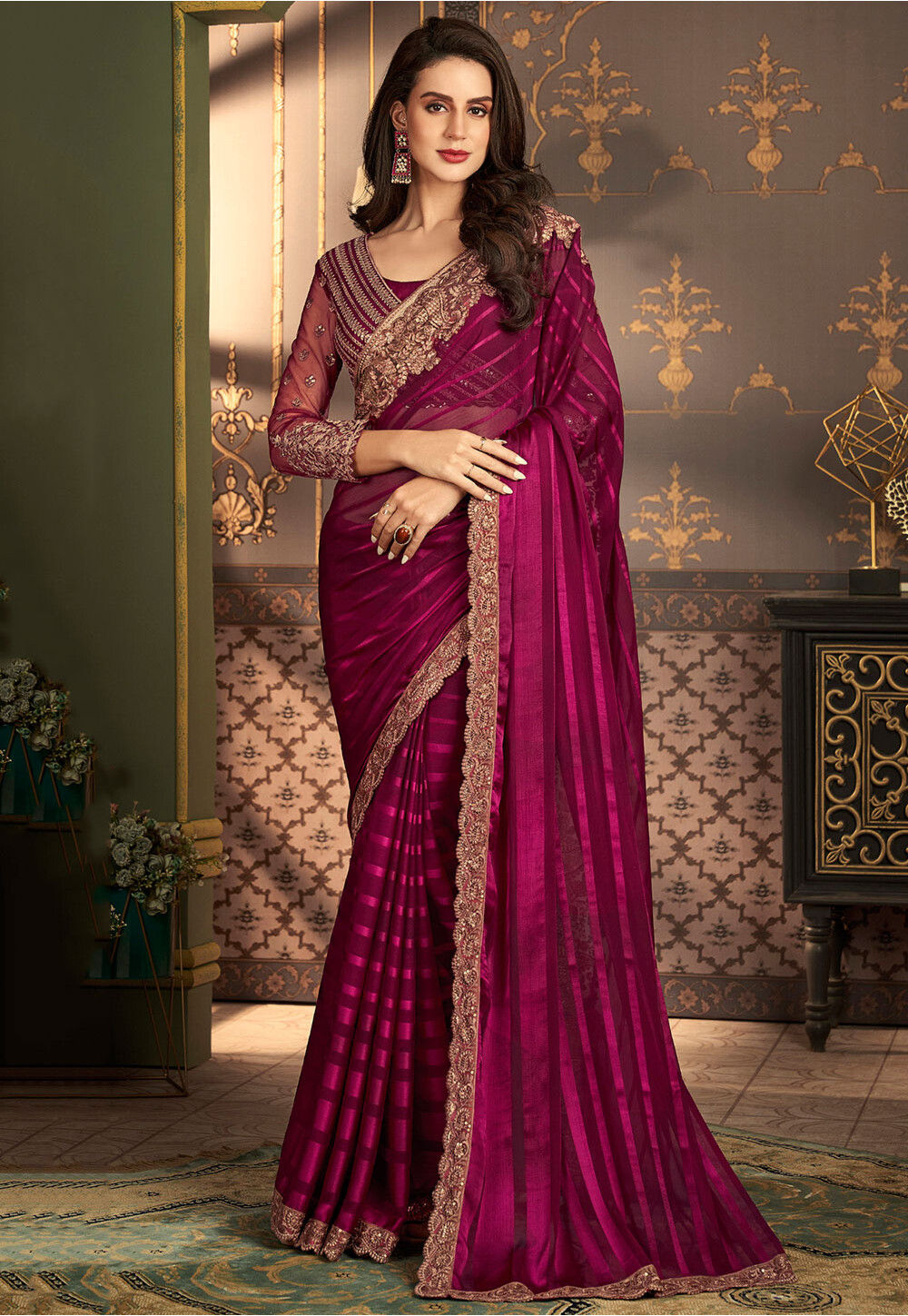 Buy Embroidered Border Art Silk Saree in Pink Online : SFF3435 - Utsav ...