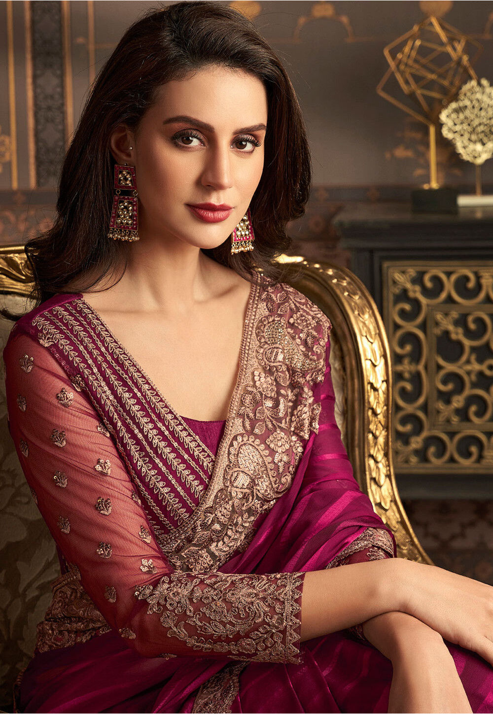 Buy Embroidered Border Art Silk Saree in Pink Online : SFF3435 - Utsav ...