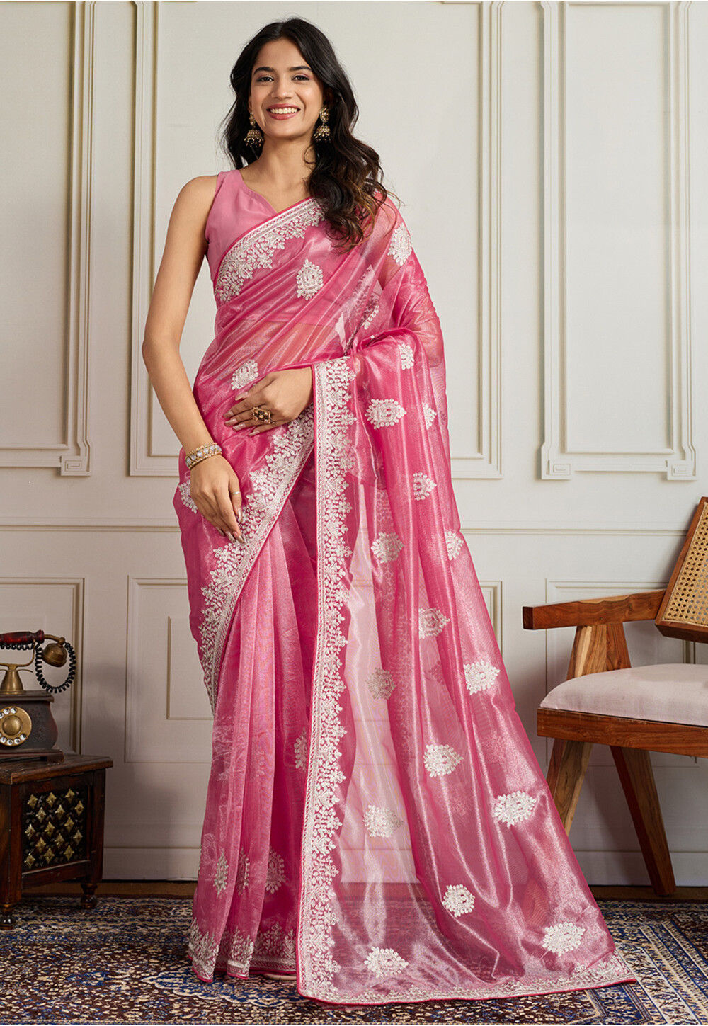 Buy Embroidered Net Saree in Pink Online : SPF16007 - Utsav Fashion