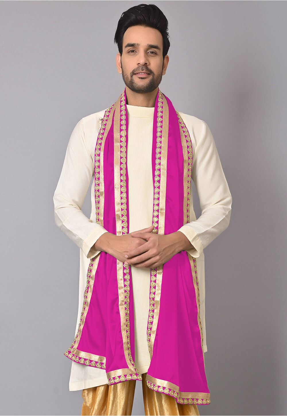 Buy Embroidered Border Satin Men Dupatta in Magenta Online : MTE1295 ...
