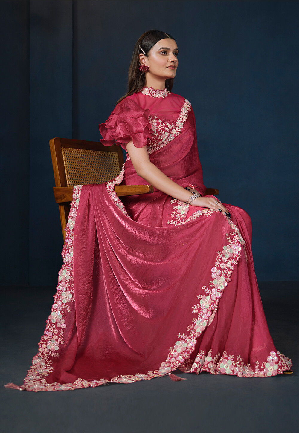 Buy Embroidered Border Satin Silk Saree in Pink Online : SBHA3521 ...
