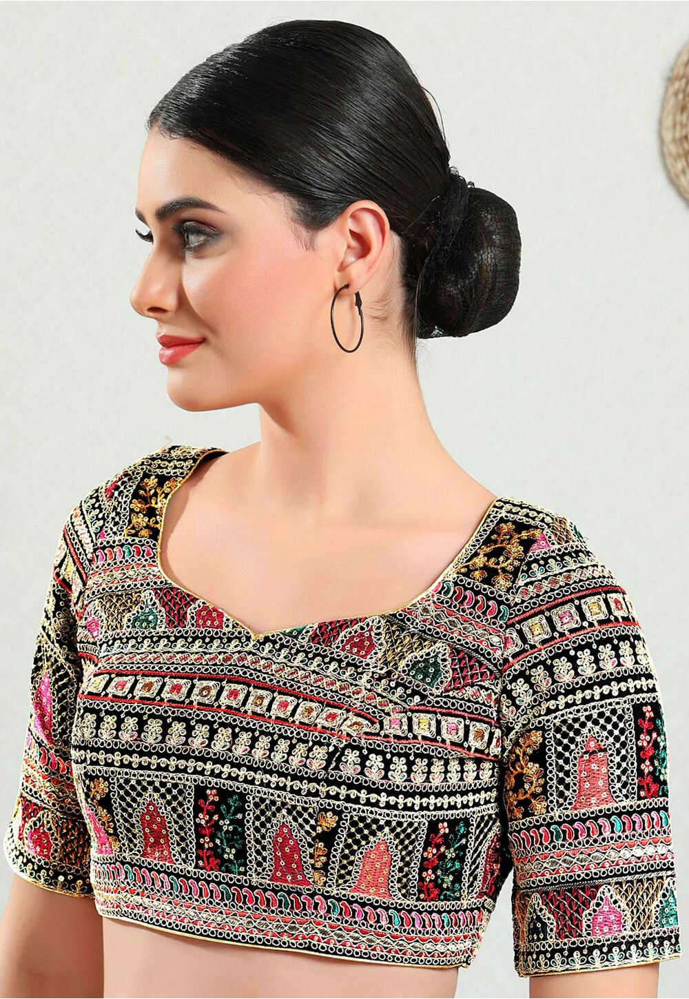 Buy Embroidered Brocade Blouse in Black Online : UGX871 - Utsav Fashion