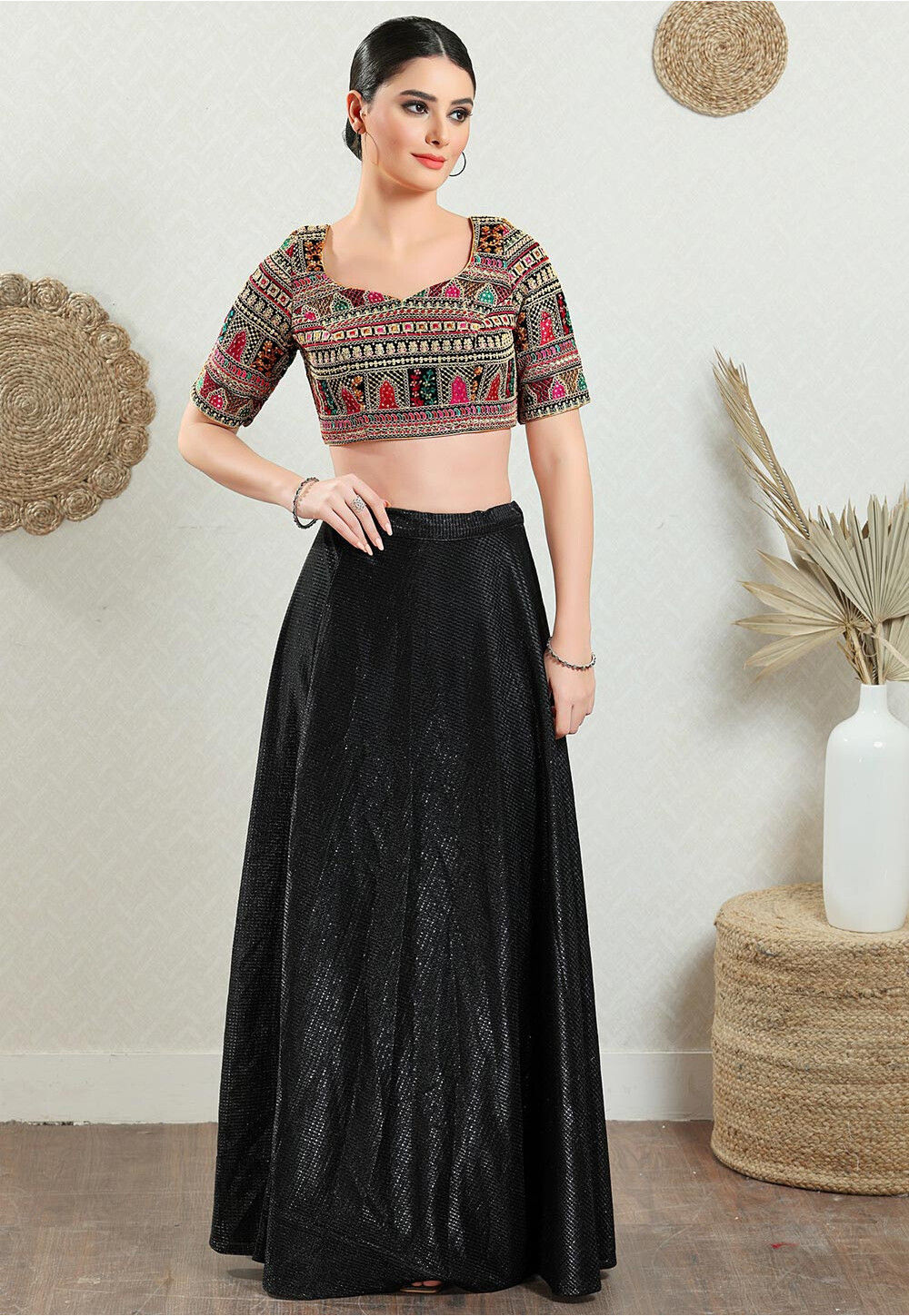 Buy Embroidered Brocade Blouse in Black Online : UGX871 - Utsav Fashion