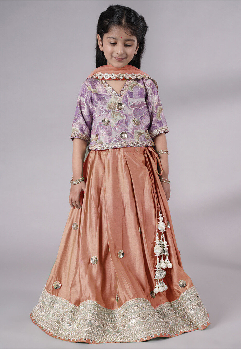 Buy Embroidered Chanderi Silk Lehenga in Peach Online : UFC76 - Utsav ...
