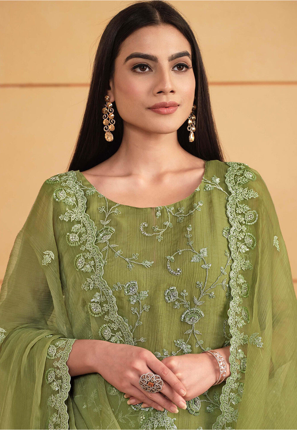 Buy Embroidered Chiffon Pakistani Suit in Light Green Online : KVG546 ...
