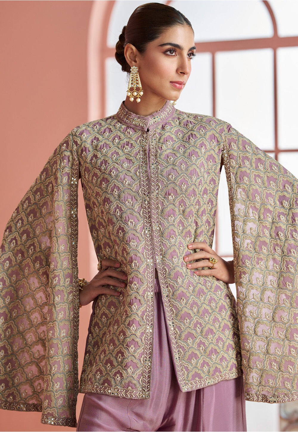 Buy Embroidered Chinon Chiffon Co Ord Set in Purple Online : TCH631 ...
