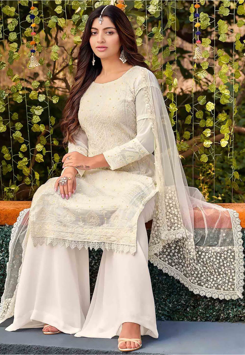 Buy Embroidered Chinon Chiffon Pakistani Suit in Off White Online ...